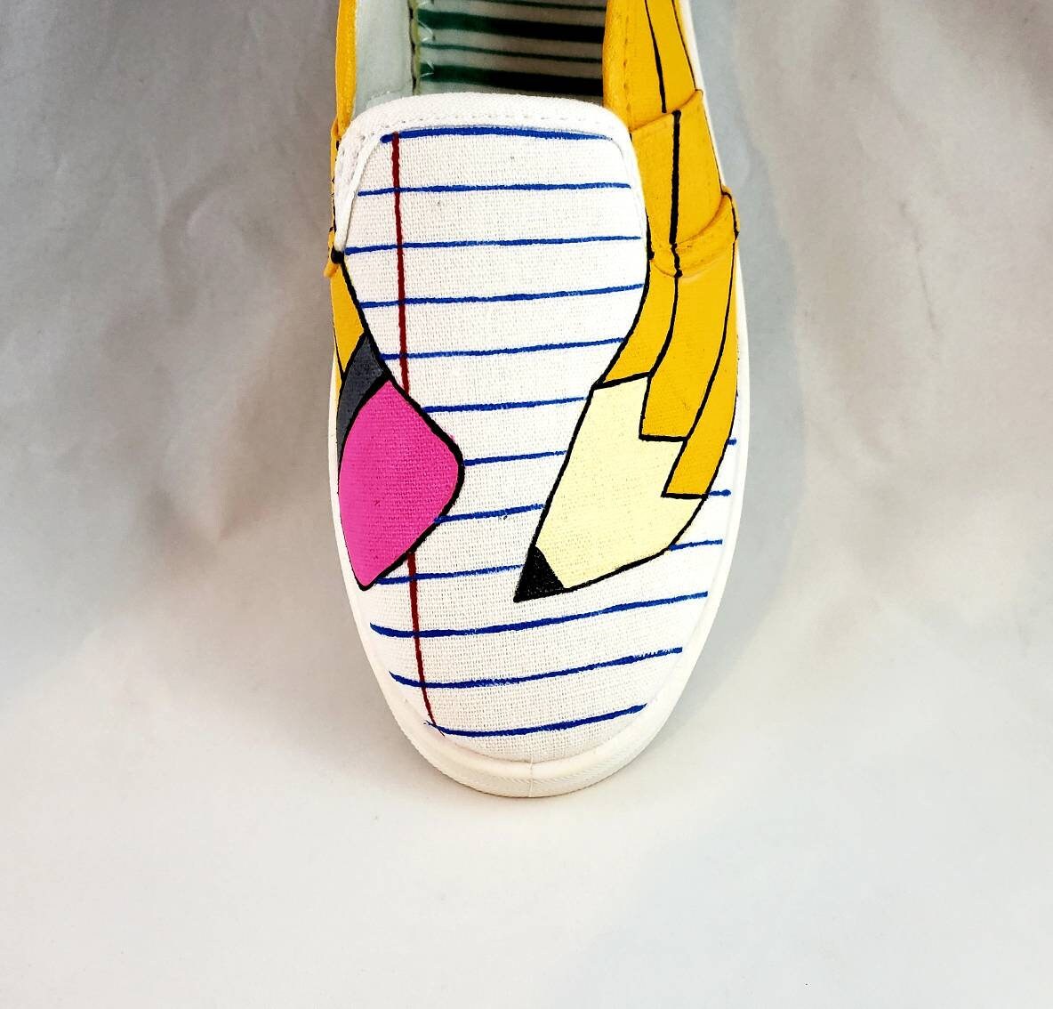 Hand PAINTED TEACHER SHOES Pencil and Paper Shoes - Etsy