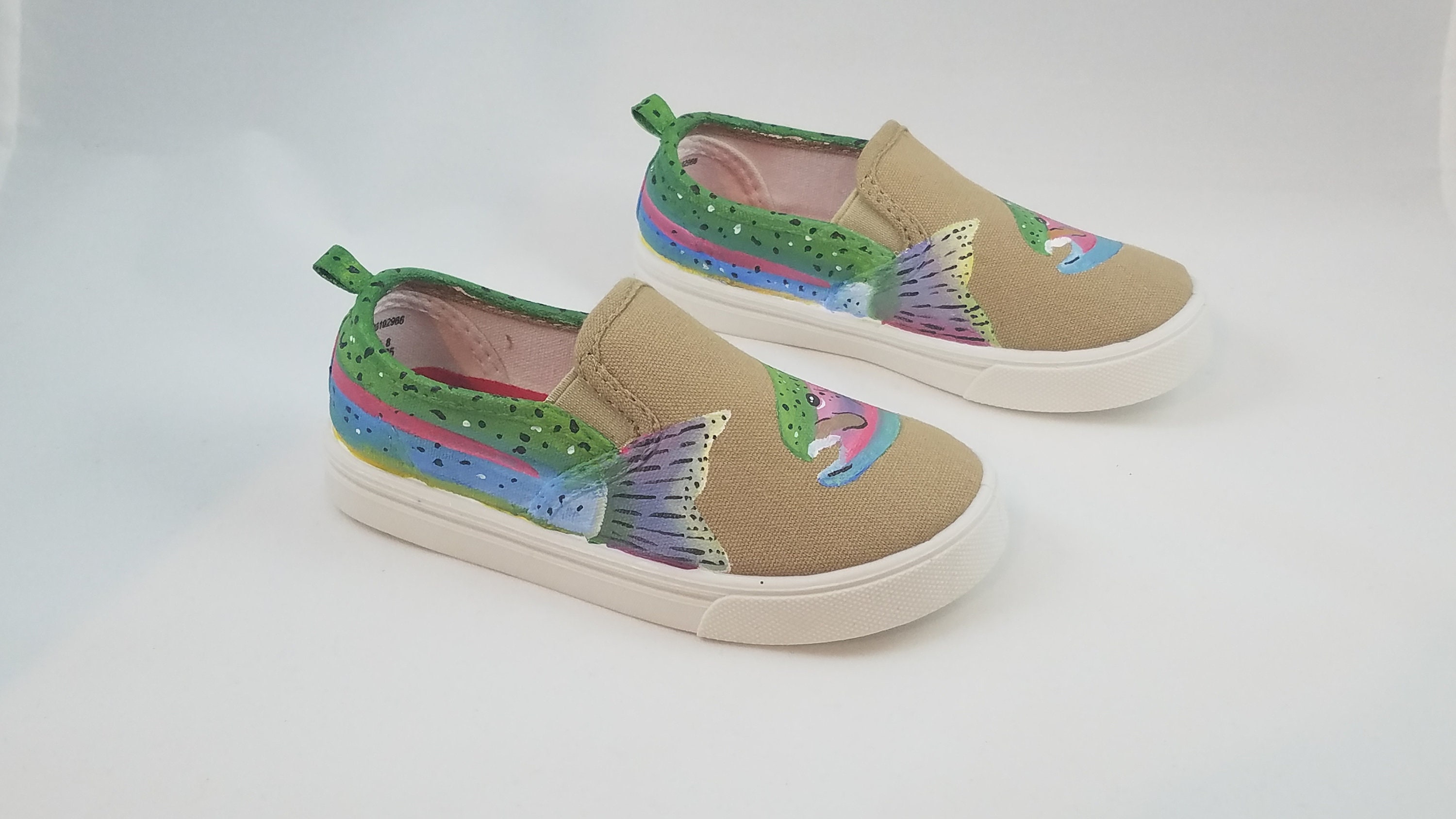 HAND PAINTED FISH Shoes Rainbow trout shoes Happy Camper | Etsy