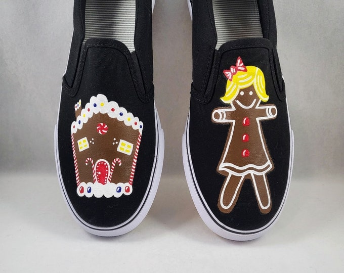 Hand PAINTED CHRISTMAS SHOES, Gingerbread Girl Shoes, Gingerbread House ...