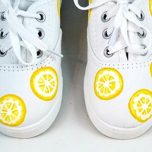 Hand PAINTED LEMON SHOES, White Lace up Lemon Shoes, Child/youth, and ...