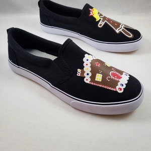 Hand PAINTED CHRISTMAS SHOES, Gingerbread Girl Shoes, Gingerbread House ...