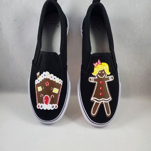 Hand PAINTED CHRISTMAS SHOES, Gingerbread Girl Shoes, Gingerbread House ...