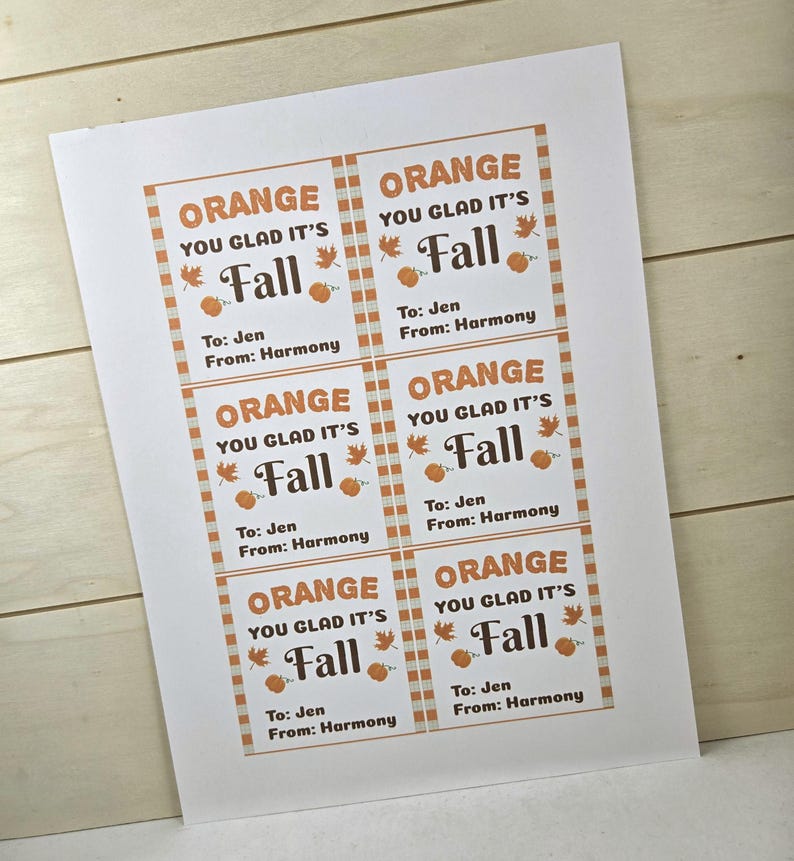 Digital Gift Tag, Fall Gift Tag, Orange You Glad It's Fall Note Tag ...