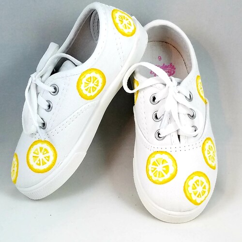 Hand PAINTED LEMON SHOES White Lace up Lemon Shoes Toddler - Etsy