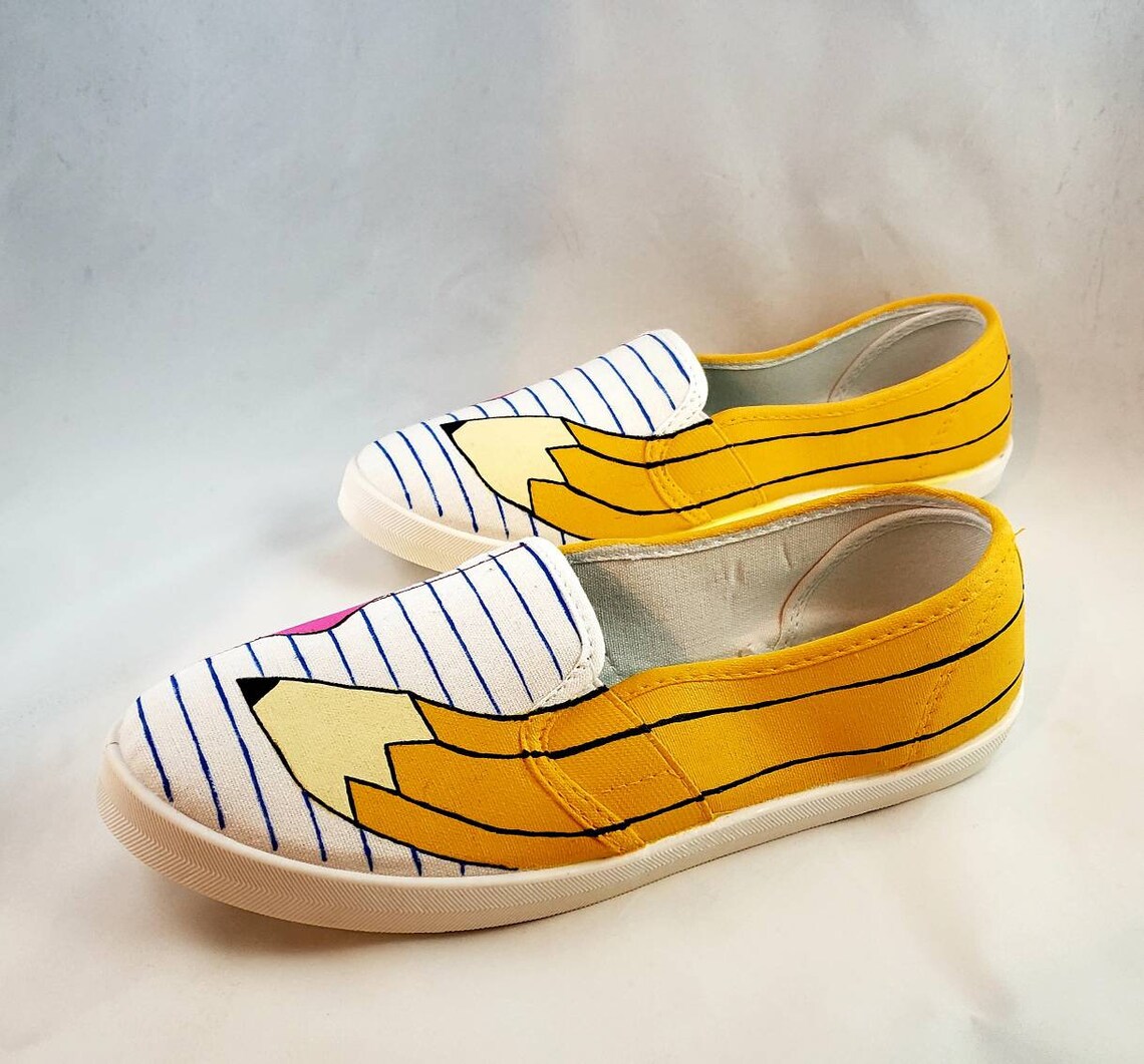 Hand PAINTED TEACHER SHOES Pencil and Paper Shoes - Etsy