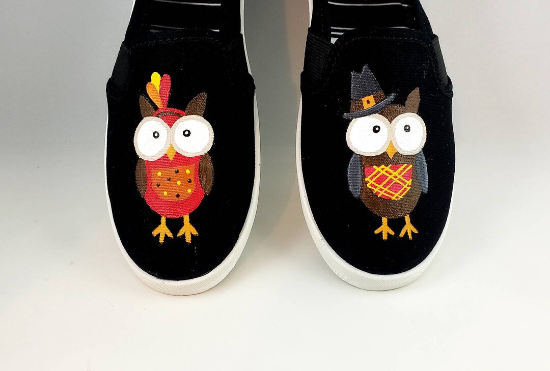 THANKSGIVING Hand PAINTED SHOES Owl Shoes, Pilgrim and Indian, Baby ...