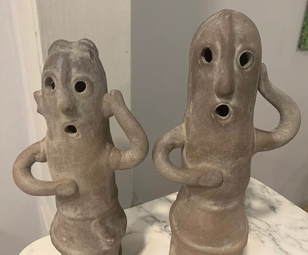 Japanese Pottery “dancing Haniwa” Pair of Human Figurines Man & Woman ...