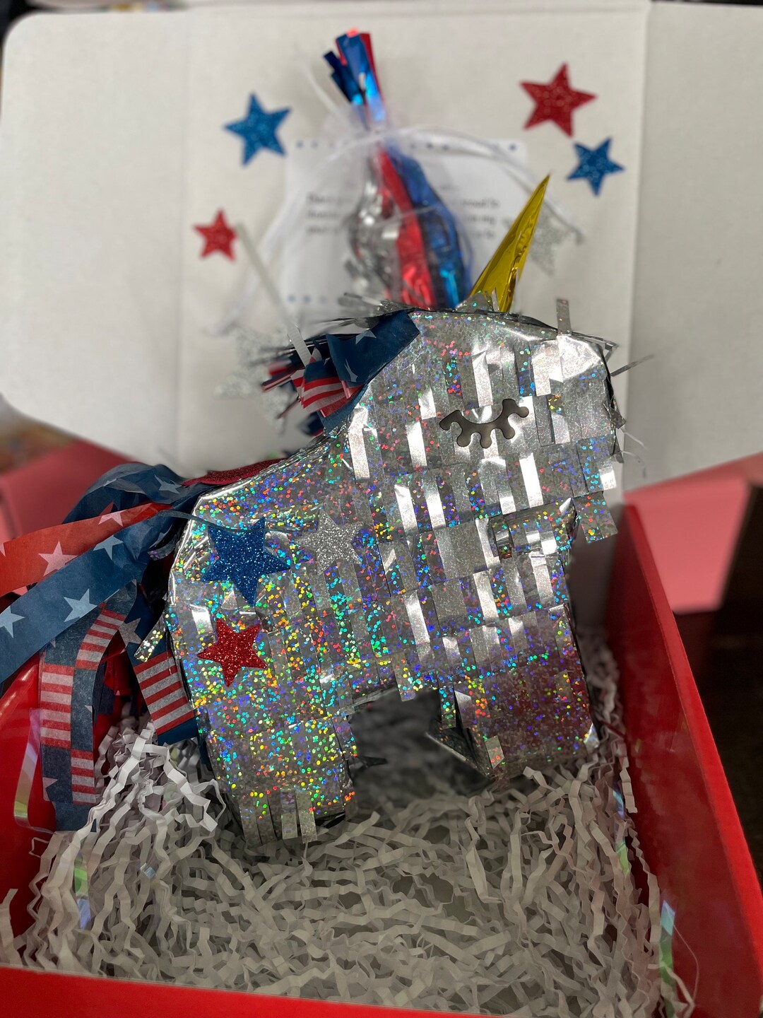 Mini Red White & Blue Unicorn Piñata FILLED With Candy, Care Package ...