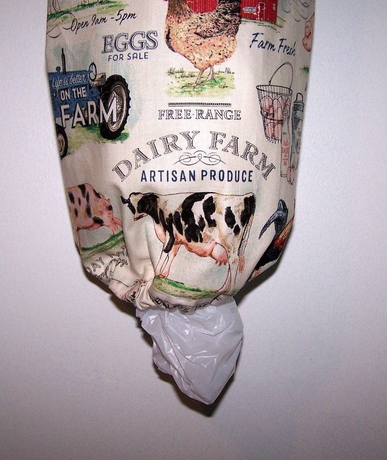 Farm Print Grocery Bag Holder, Farm Fabric Plastic Bag Dispenser ...