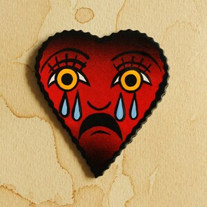 Handmade the Crying Heart Traditional Tattoo Brooch - Etsy