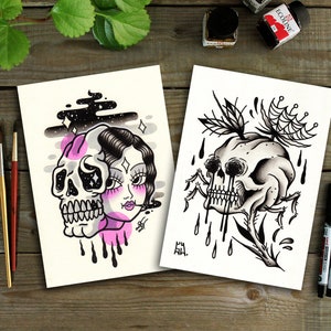 Black Skull Traditional Tattoo Flash Print 11 X 14 Inches - Etsy