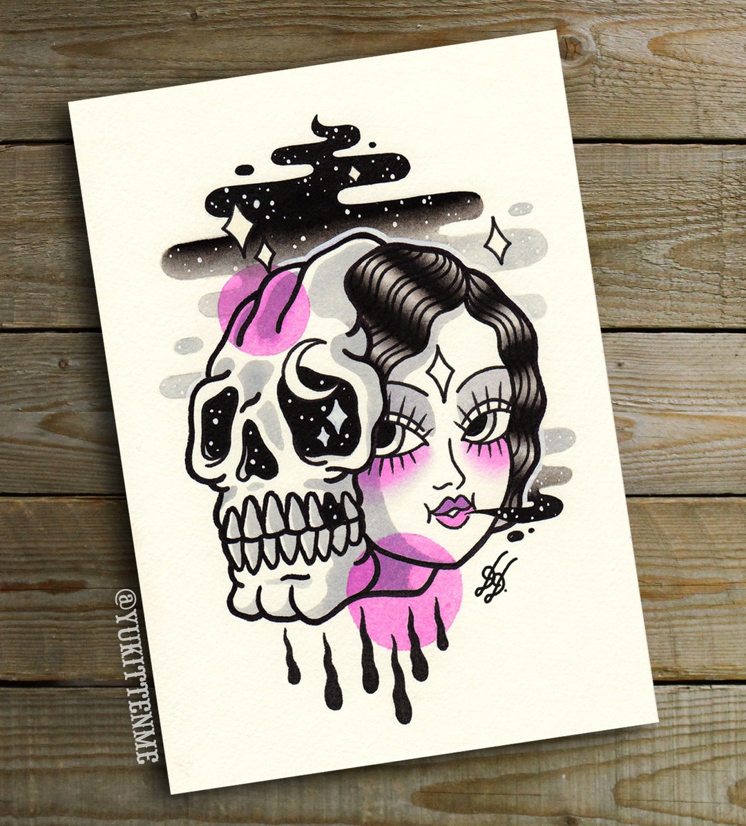 Flapper Girl and Skull Traditional Tattoo Flash Print 11 X 14 Inches ...