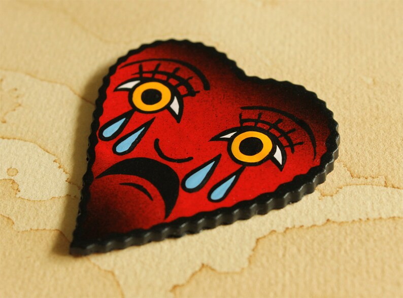 Handmade the Crying Heart Traditional Tattoo Brooch - Etsy