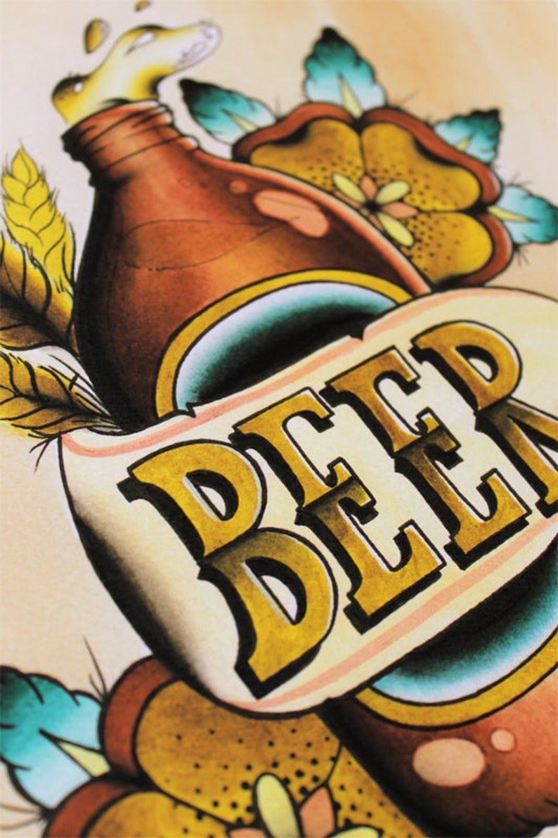 VB Beer 11x14 Traditional Tattoo Flash Print - Etsy