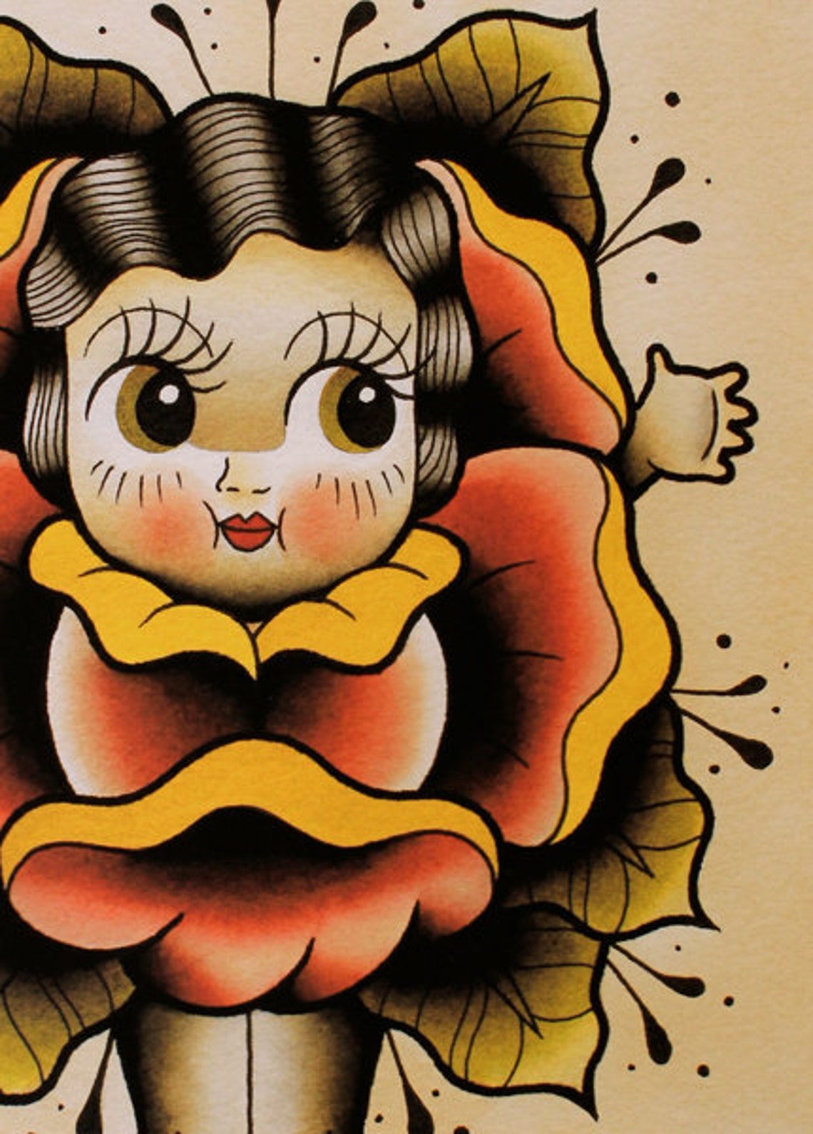 Joanna the Flapper Kewpie 11x14 Tattoo Flash Print - Etsy