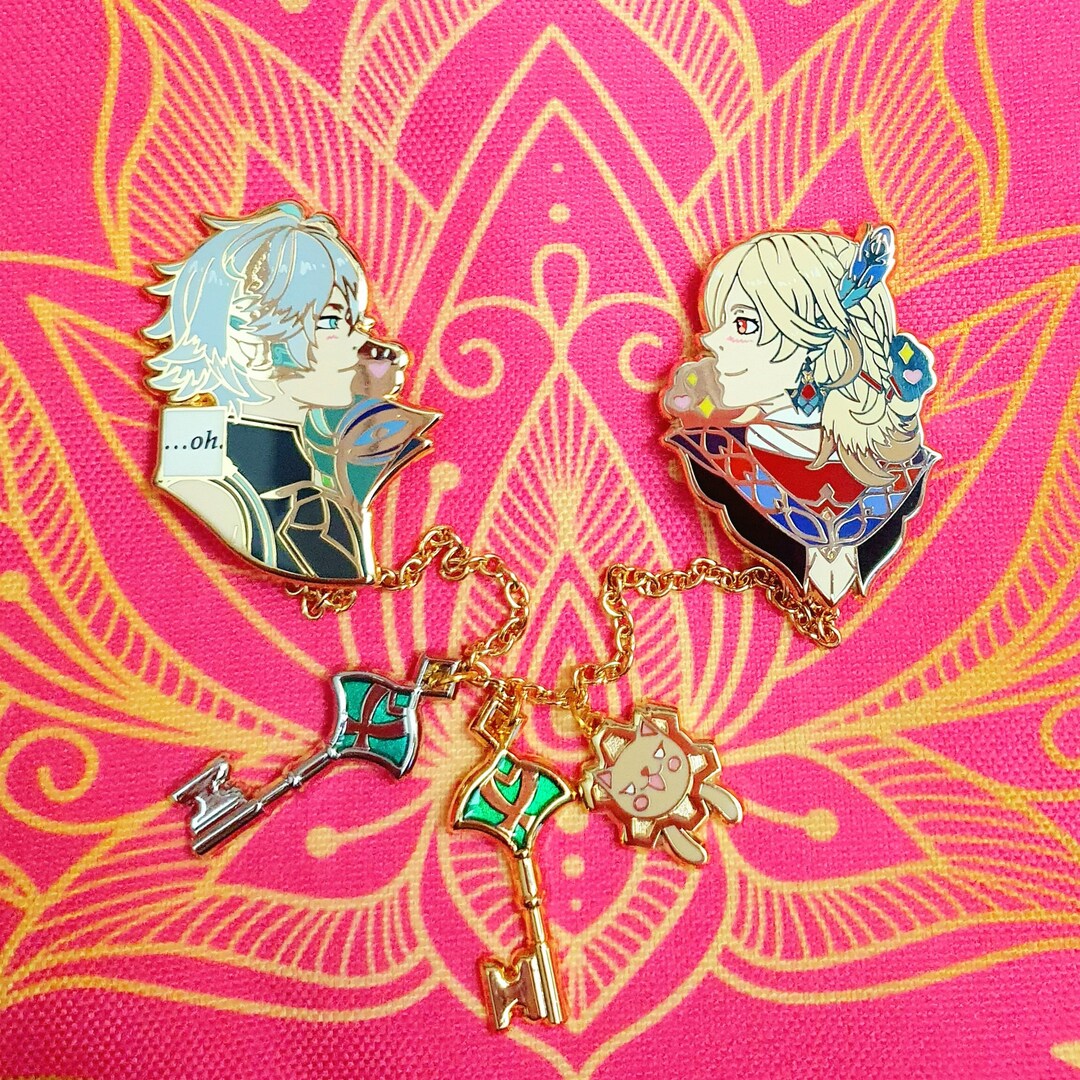 Alhaitham and Kaveh Enamel Pin Chain Set With Key Charms Genshin Impact ...