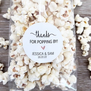 Popcorn Stickers and Bags, Wedding Favors, Thanks for Poppin' By ...