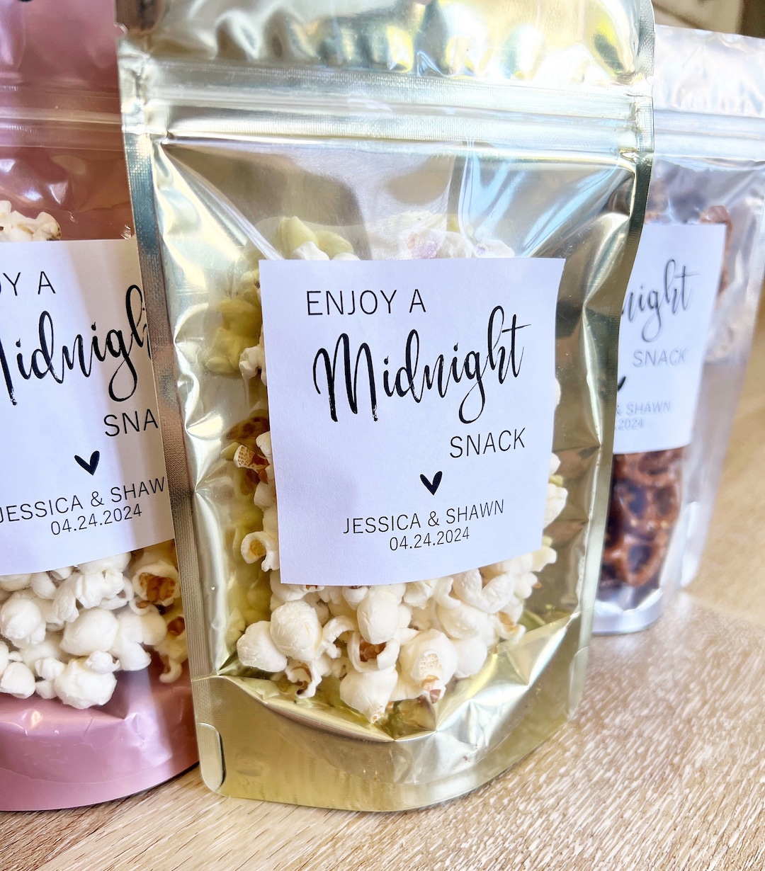Wedding Treat Bags and Stickers, Enjoy a Midnight Snack, Wedding Snack ...