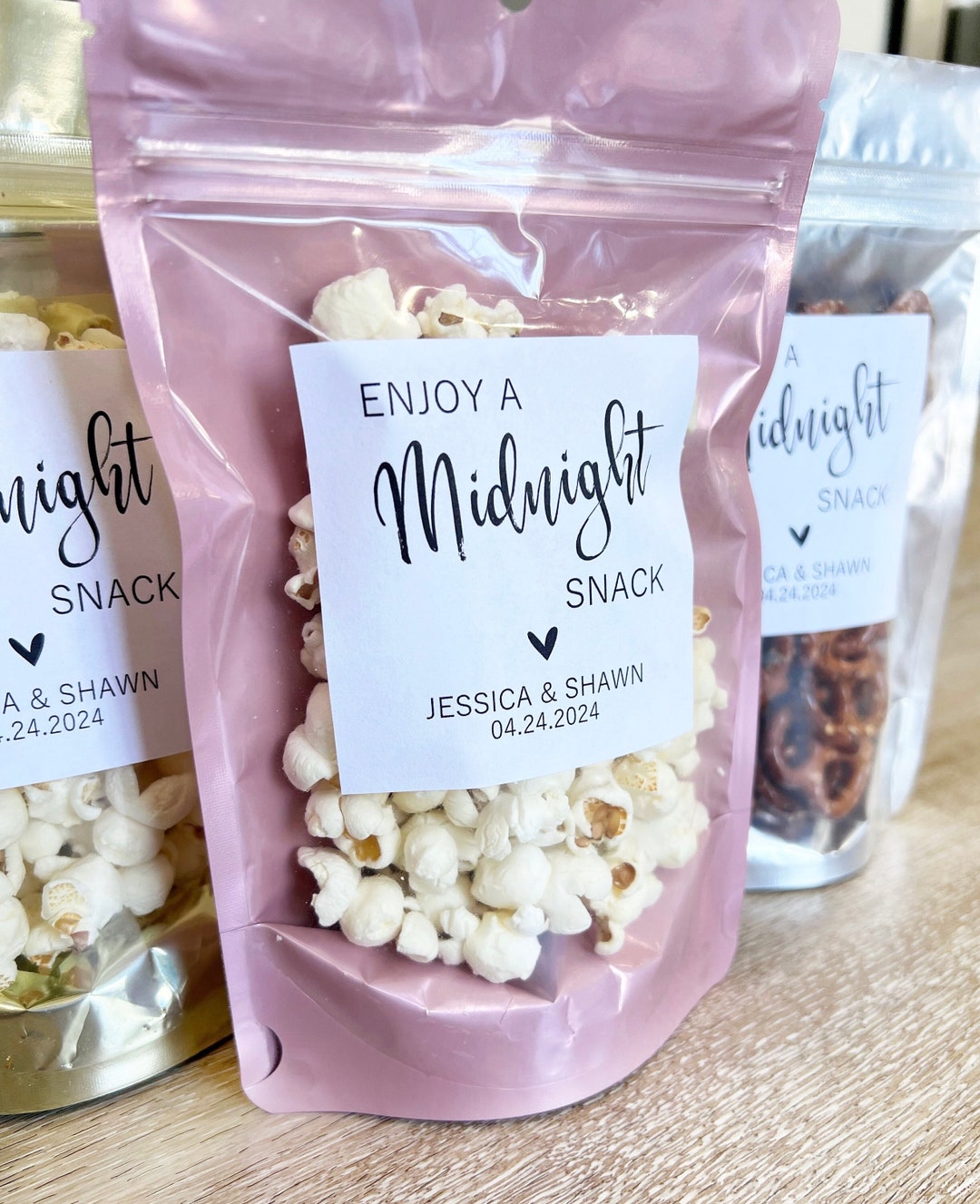 Wedding Treat Bags and Stickers, Enjoy a Midnight Snack, Wedding Snack ...