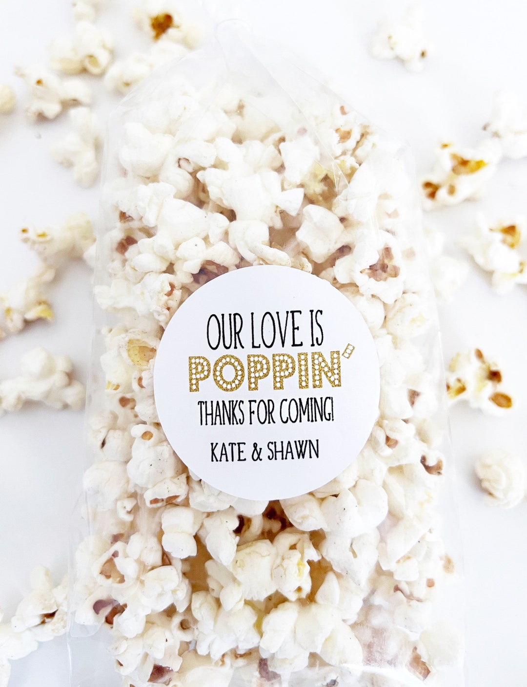 Popcorn Stickers and Bags, Wedding Favors, Our Love is Poppin', Wedding ...