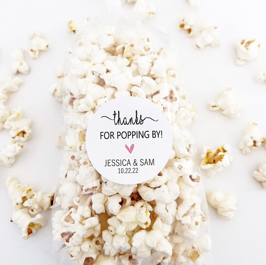 Popcorn Stickers and Bags, Wedding Favors, Thanks for Poppin' By ...