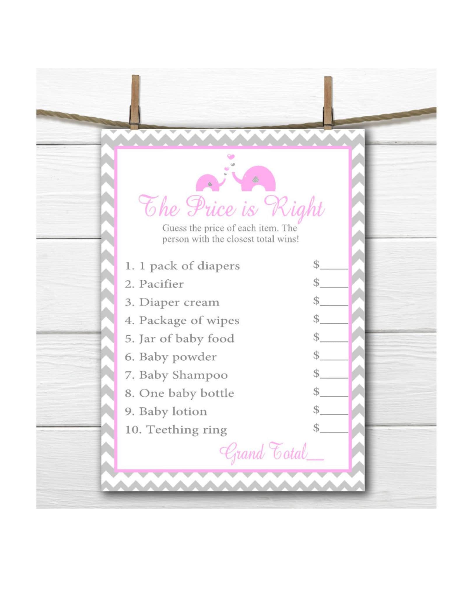 The Price is Right Baby Shower Game Printable Girl Baby - Etsy
