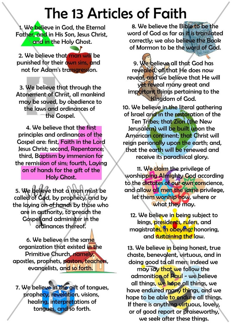LDS Articles of Faith Card - Etsy