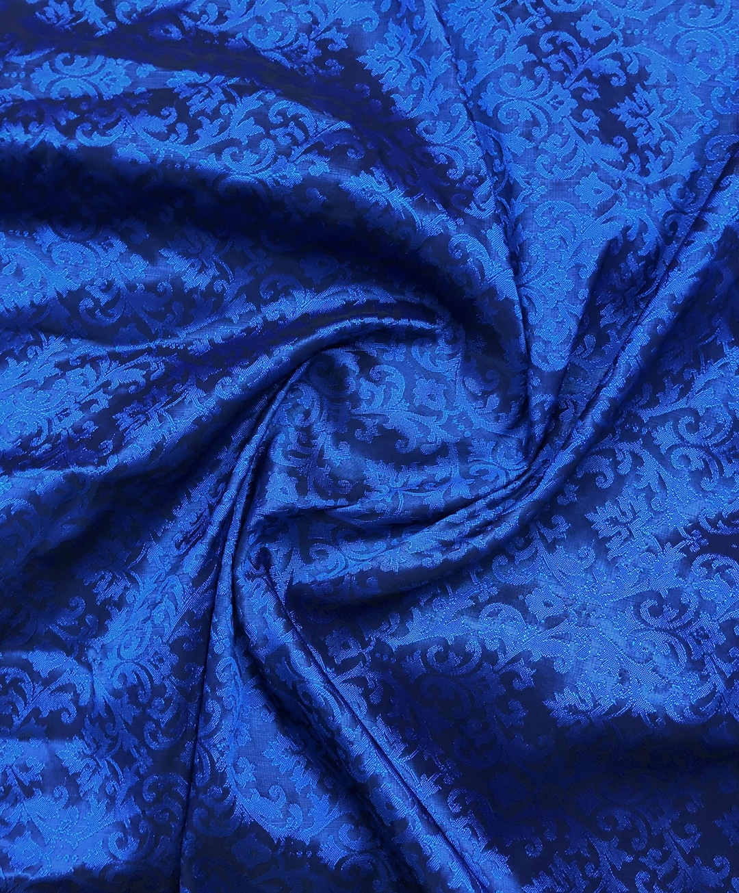 Blue Damask Jacquard Brocade Fabric Wedding Dress Hautecouture Rayon ...