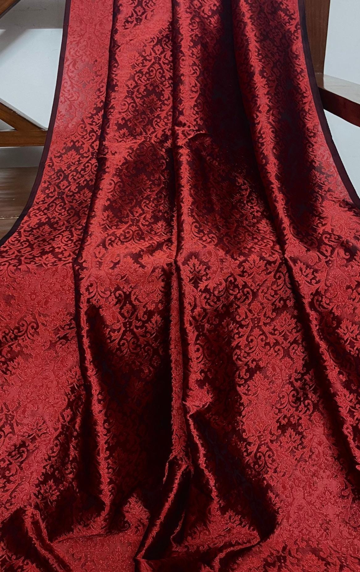 Red Brocade Fabric, Red Damask Jacquard Fabric, Wedding Dress Fabric ...