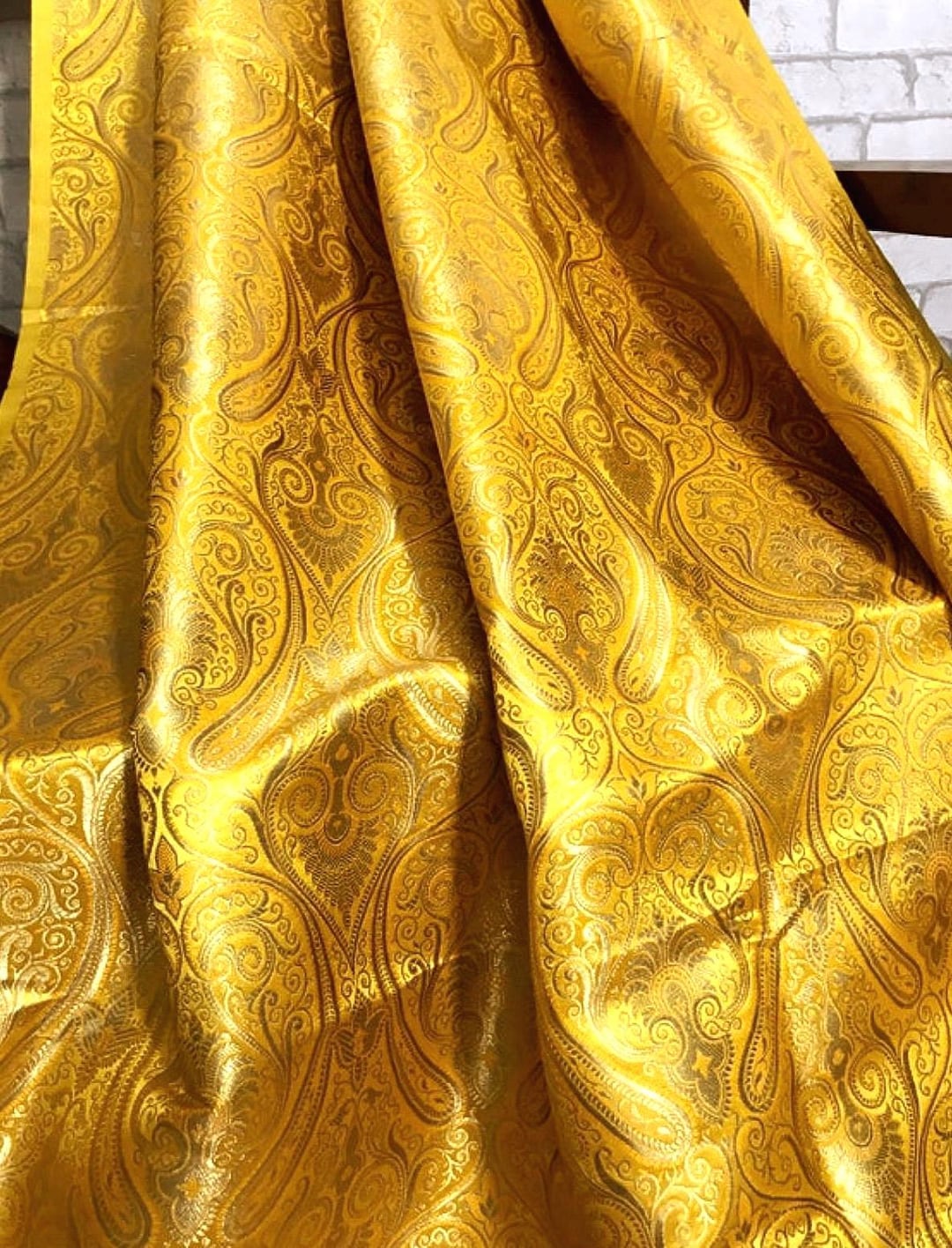 Indian Brocade Fabric, Yellow Gold Jacquard Brocade Fabric, Theatre ...
