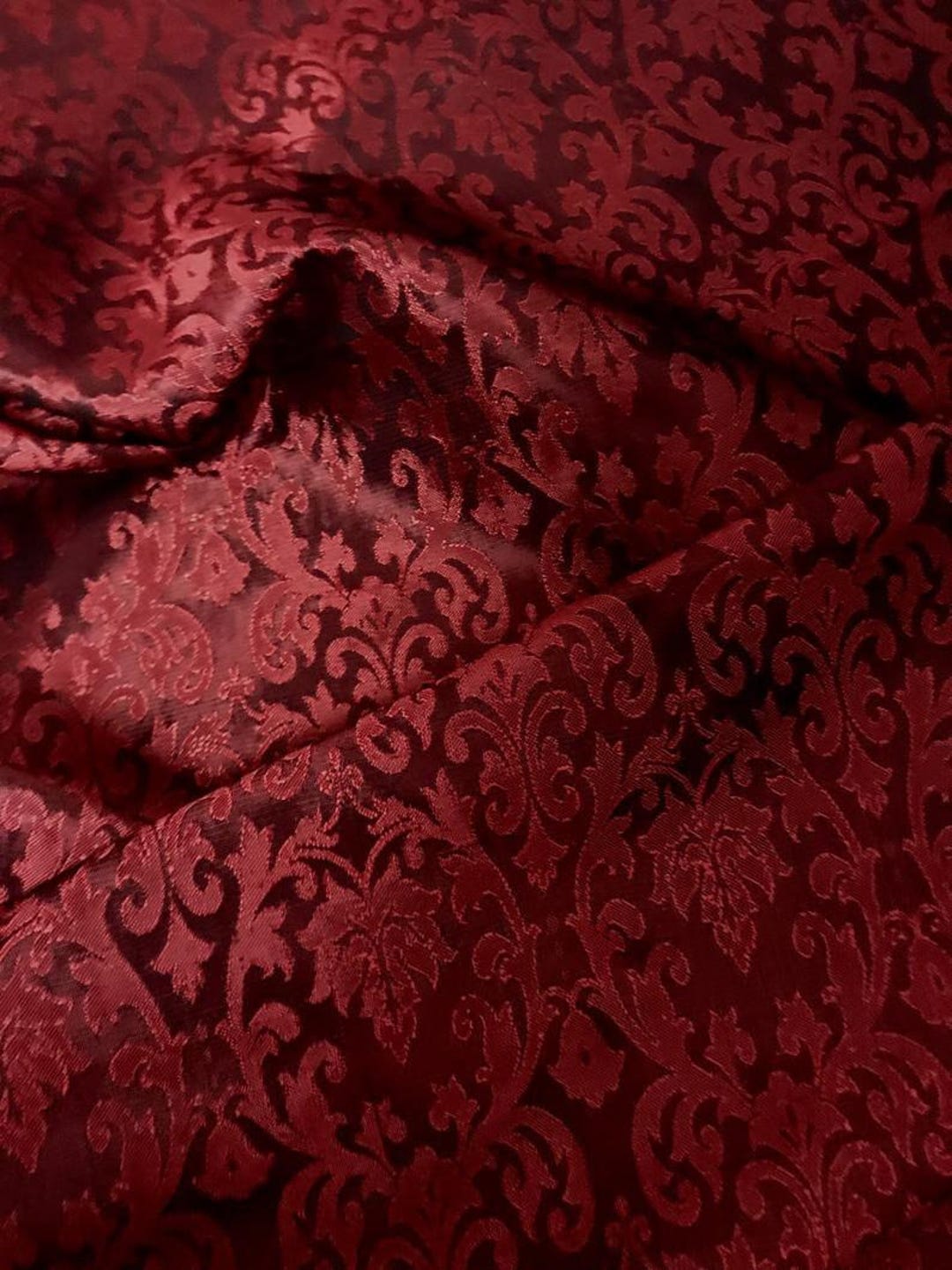 Red Brocade Fabric, Red Damask Jacquard Fabric, Wedding Dress Fabric ...