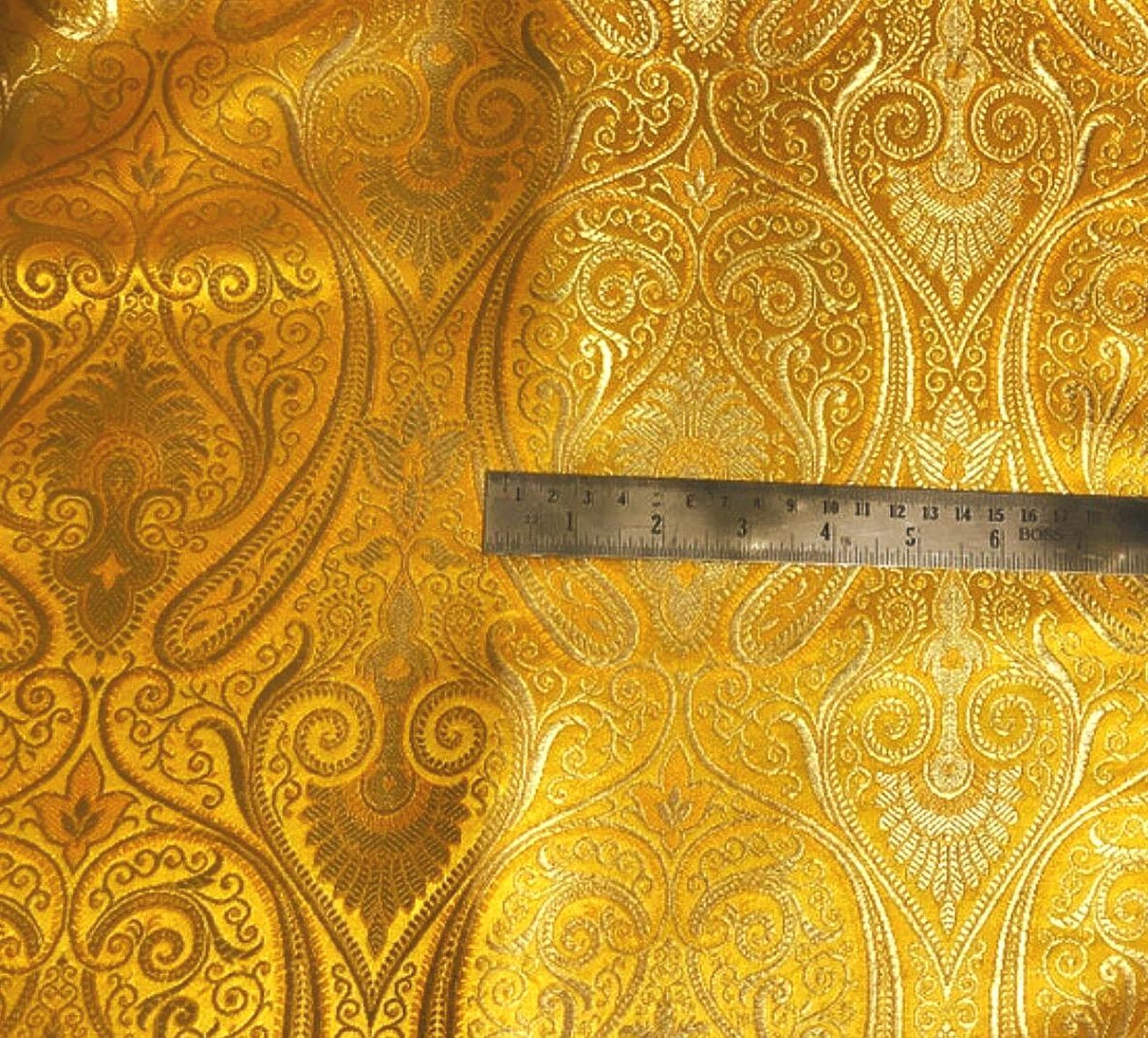 Indian Brocade Fabric, Yellow Gold Jacquard Brocade Fabric, Theatre ...