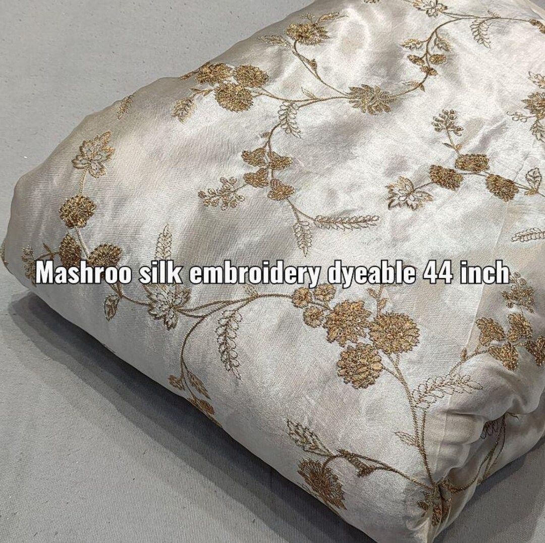 White & Gold Embroidered Fabric Royal Fabric Wedding Dress Bridesmaid ...