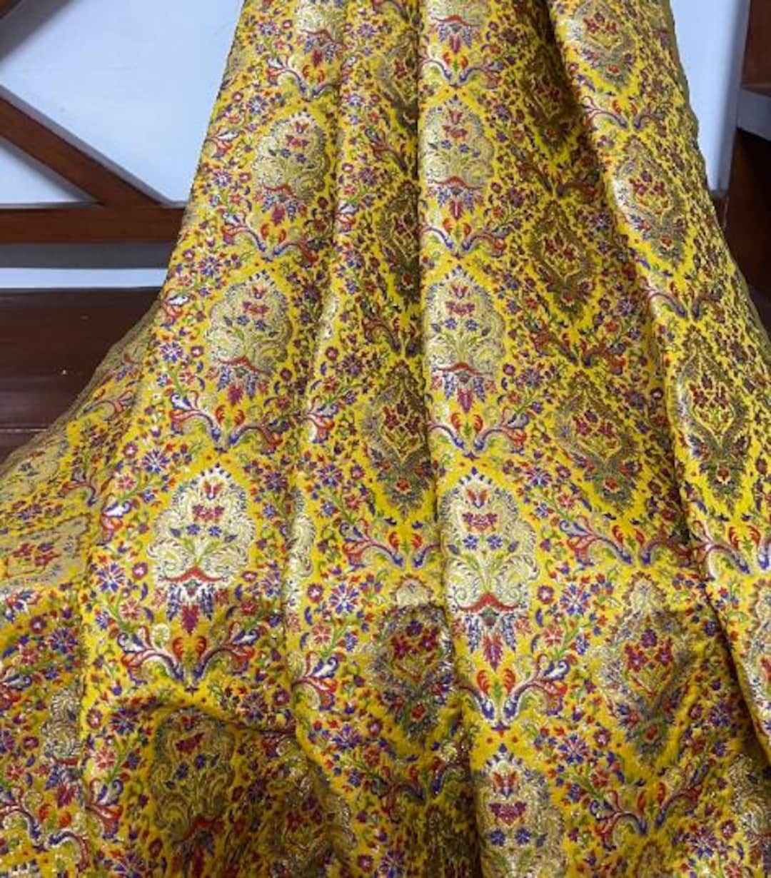 Yellow Gold Jacquard Brocade Fabric Wedding Fabric Gold Brocade Fabric ...