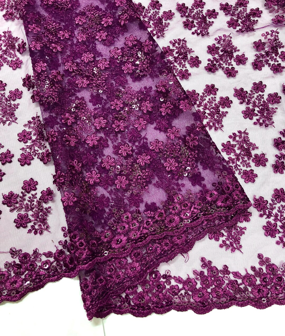 Purple Embroidered Fabric, Tulle Mesh Fabric, Bridal Wedding Fabric ...