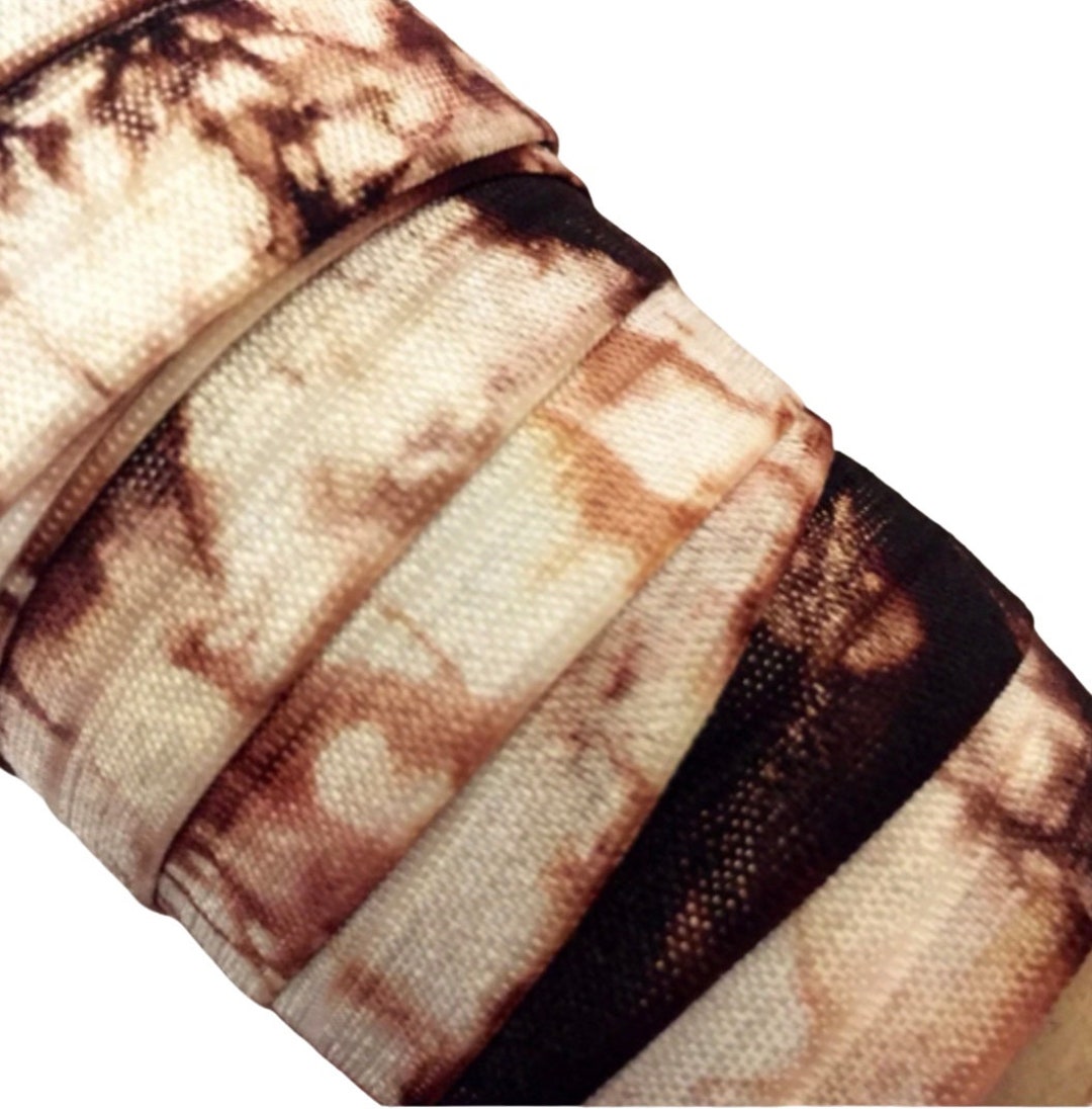 Chocolate & White Tie Dye Elastic | Hand Dyed Tie Dye FOE | 5/8" Fold ...