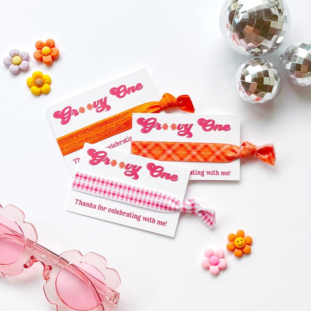 Retro 70s Groovy One Birthday Hair Tie Party Favors, Kids Birthday ...