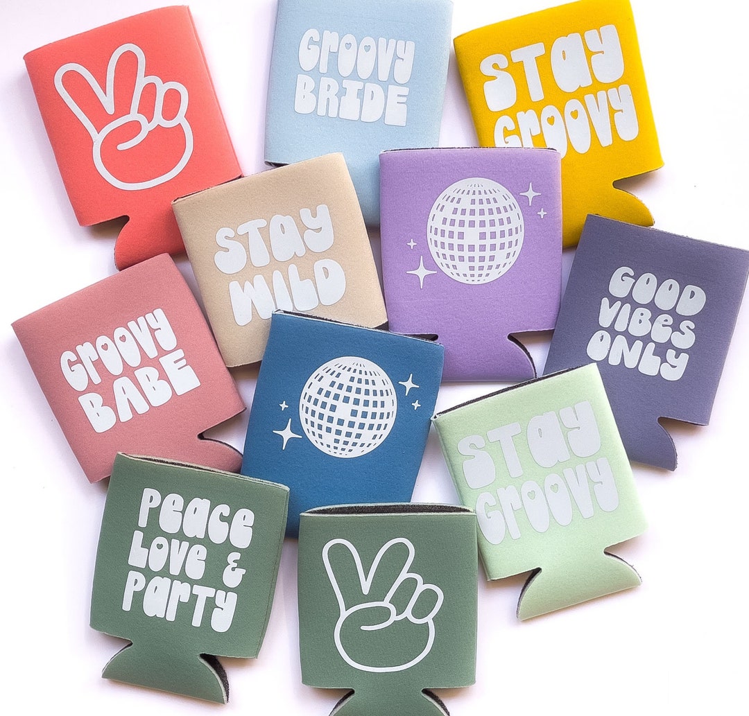 Retro Groovy Drink Can Cooler Cozies 60's 70's 80's Disco Bachelorette ...