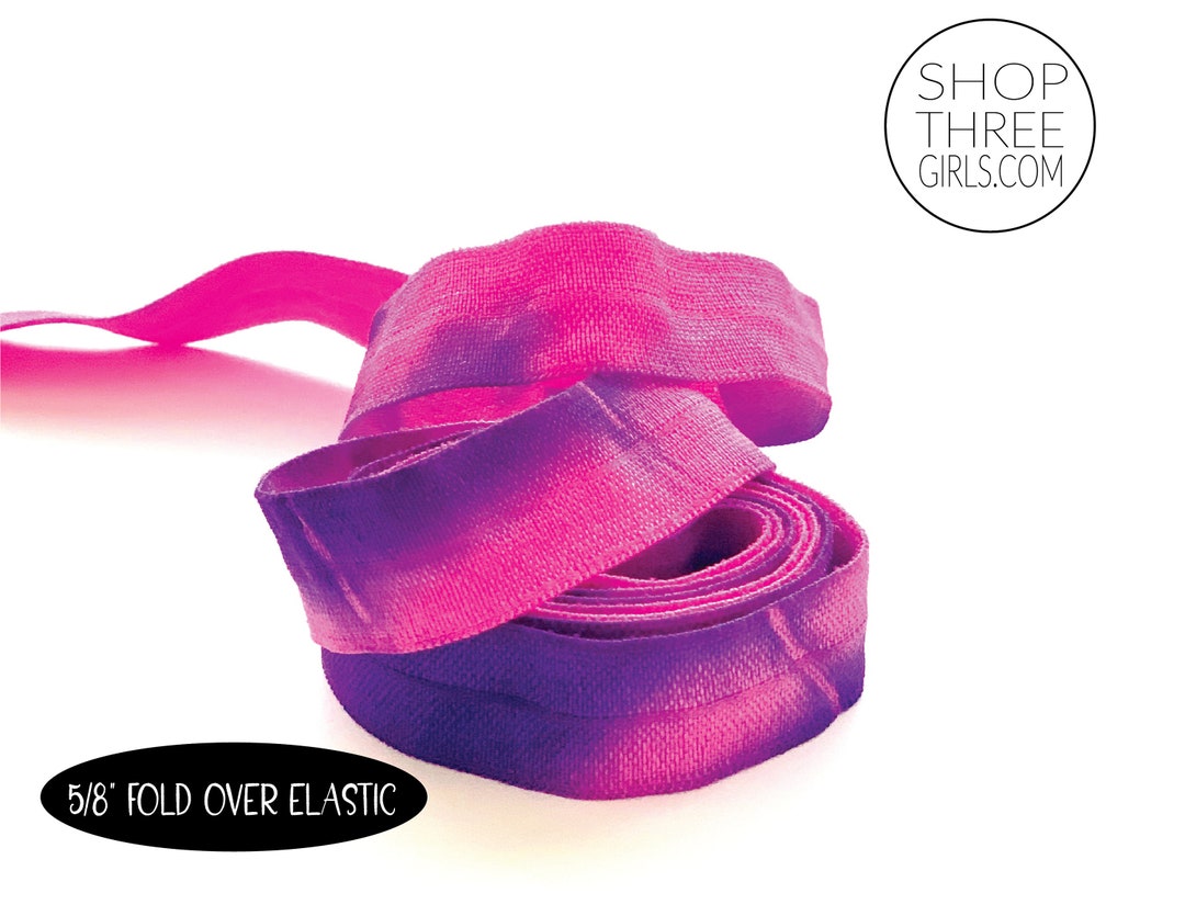 Neon Pink - Violet Tie Dye Elastic | Hand Dyed Tie Dye FOE | 5/8" Fold ...