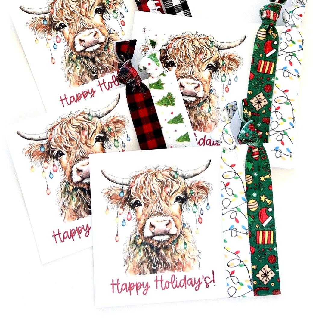 Highland Cow Happy Holidays Hair Tie Favors Gift for Friends Coworker ...