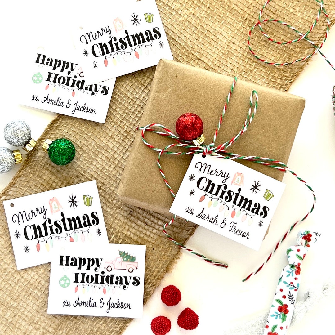 PRINTED Paper Merry Christmas Tags | Happy Holidays Gift Favor Tags ...
