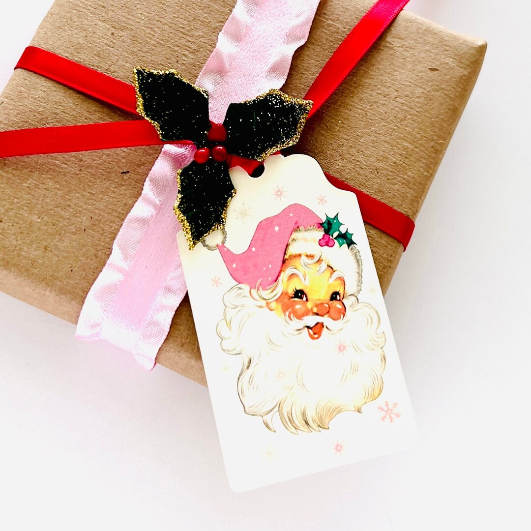 Set of 6 Pink Santa Gift Tags Christmas Tags Holiday Gift Tags Santa ...