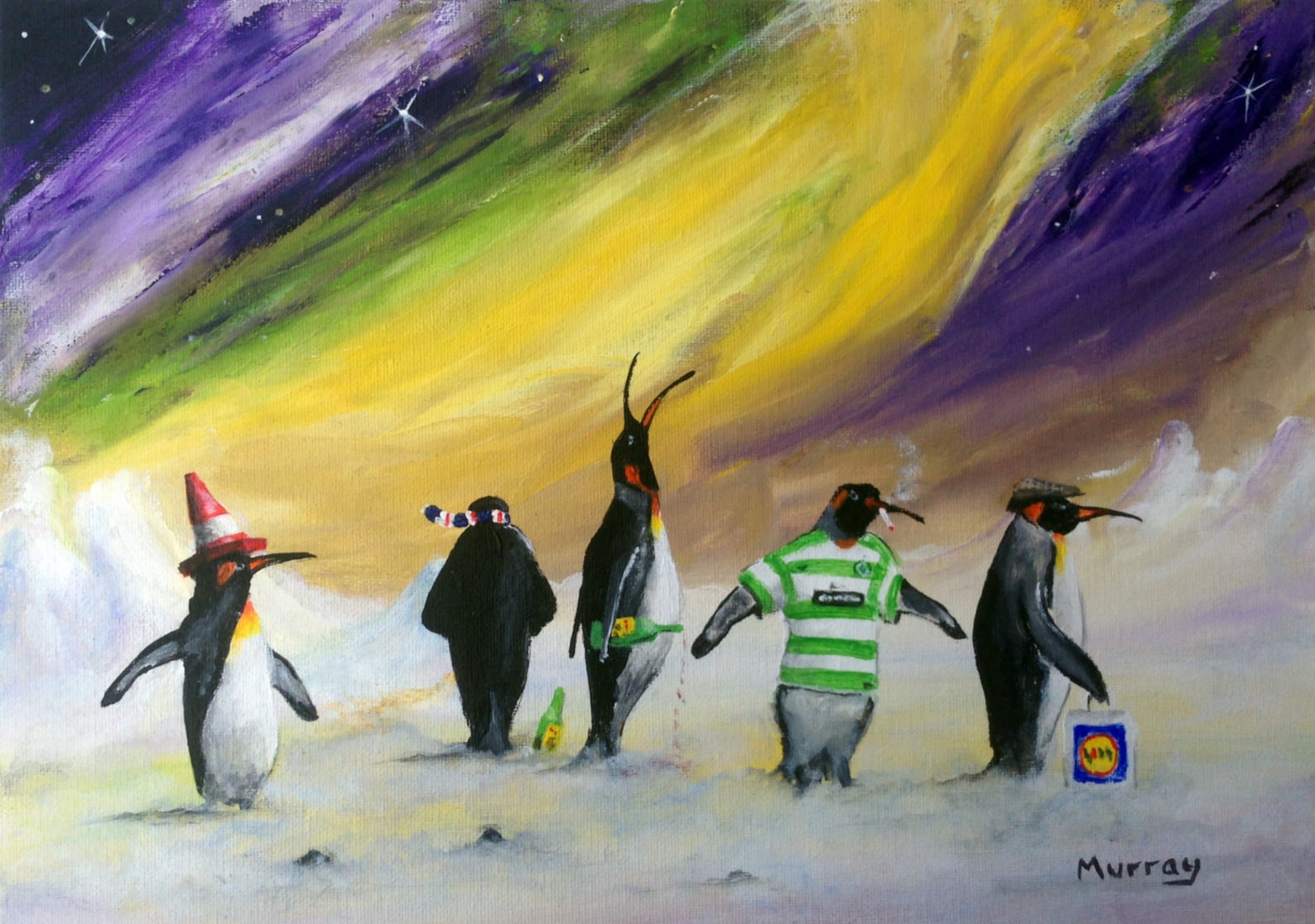 Glasgow Celtic Scottish Penguins Aurora Borealis Cartoon Print - Etsy