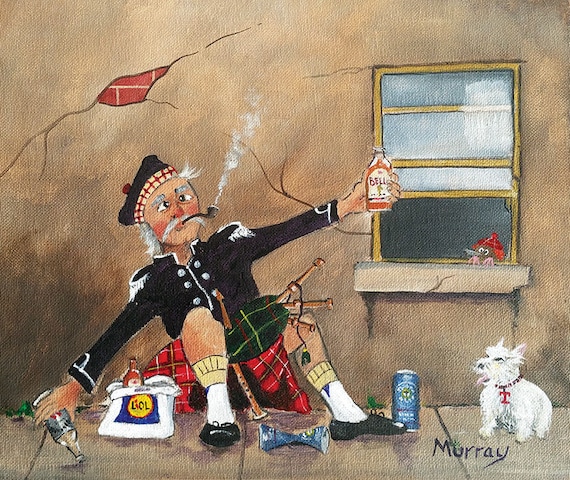 Scottish Cartoon Humerous Art Print Pished Piper Scottish | Etsy