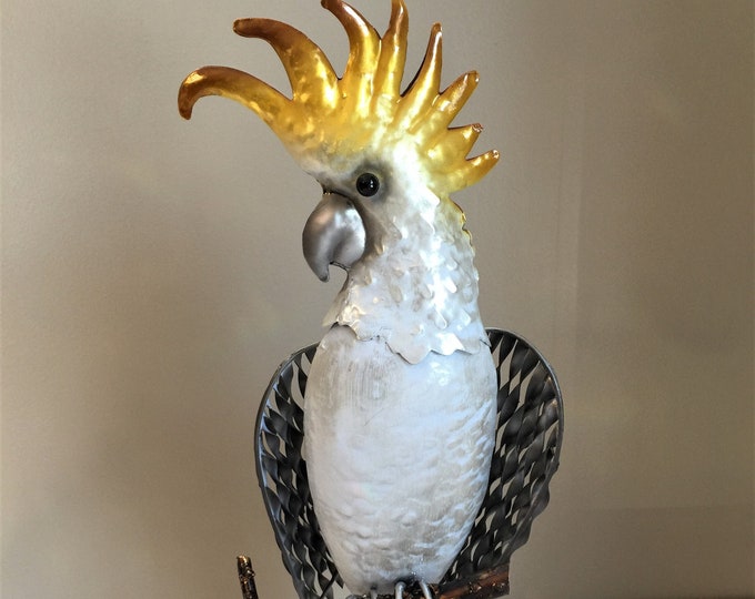 Cockatoo Metal Bird Figurine Sitting on Branch, Statues Birds Resin ...