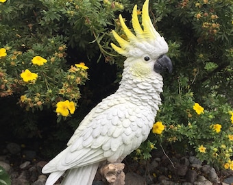 Cockatoo Metal Bird Figurine Sitting on Branch, Statues Birds Resin ...