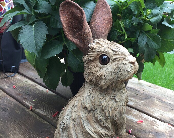 Rabbit Standing Figurine, Garden Statue Resin ,driftwood Look, Rustic ...