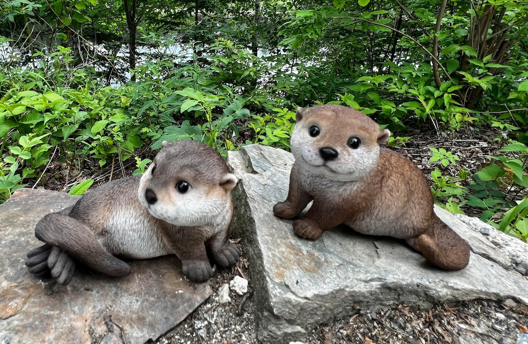 Two River Otter Figurines, Indoor Outdoor Figurine/ River Rat/ Garden ...