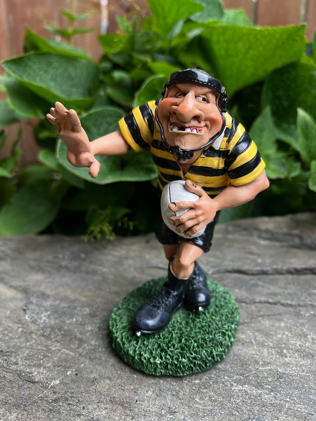 Rugby Player 6 In. Toothless Figurine Holds Ball Statue Resin Ornament ...