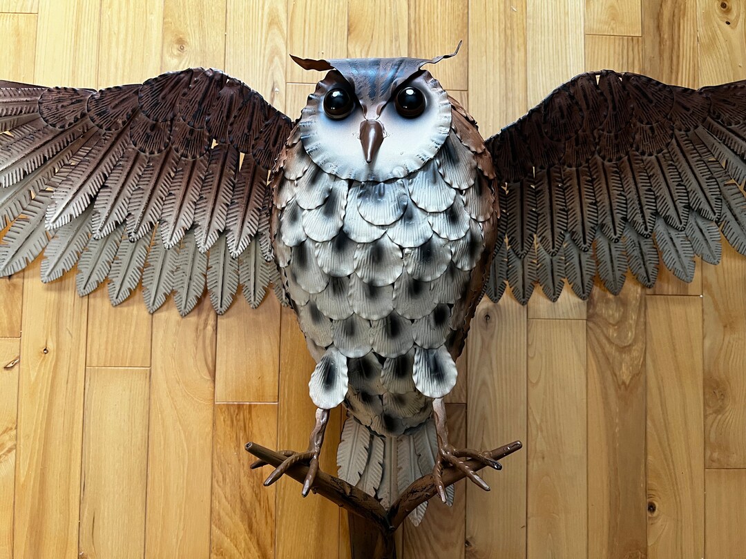 Metal Owl Wings Spread Open Yard Cottage Bird 34 In. Wide Garden ...